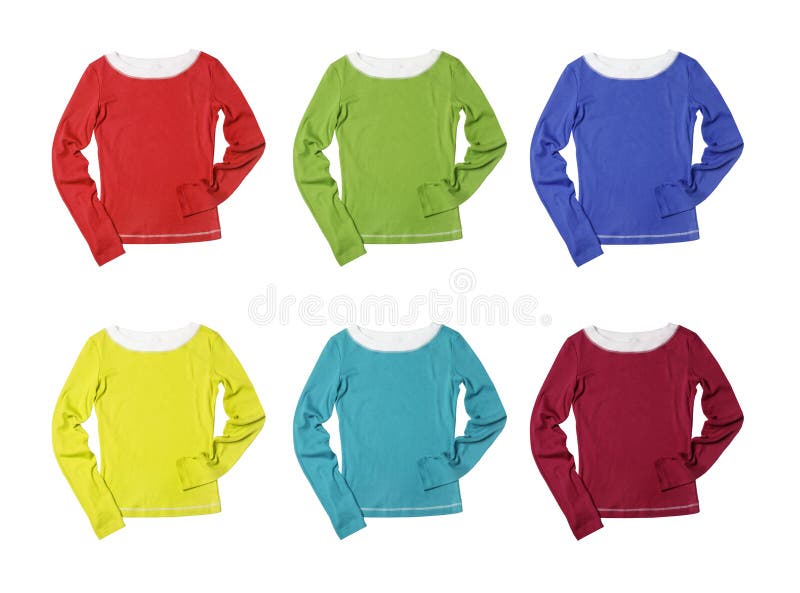 Six T-shirts in Different Colours Isolated on Whit Stock Photo - Image ...