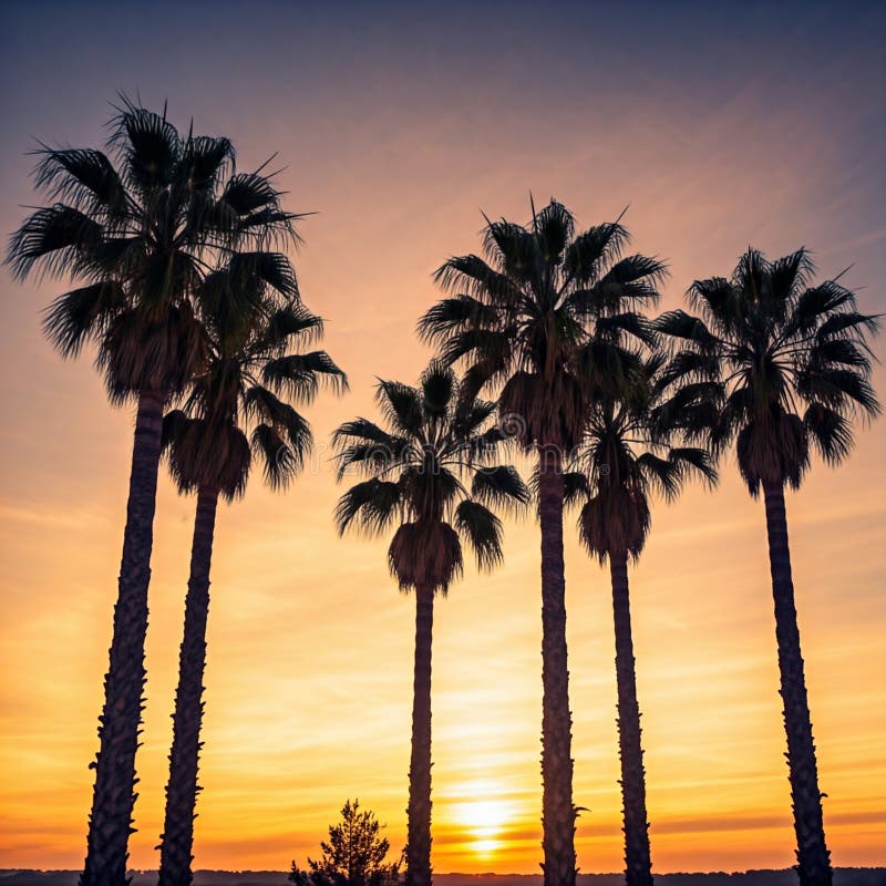 Six Tall and Graceful Palm Trees with Their Branches and Leaves Draped ...