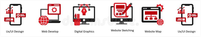 Six Technology Red and Black Icons As Ui Design, Web Develop, Digital ...