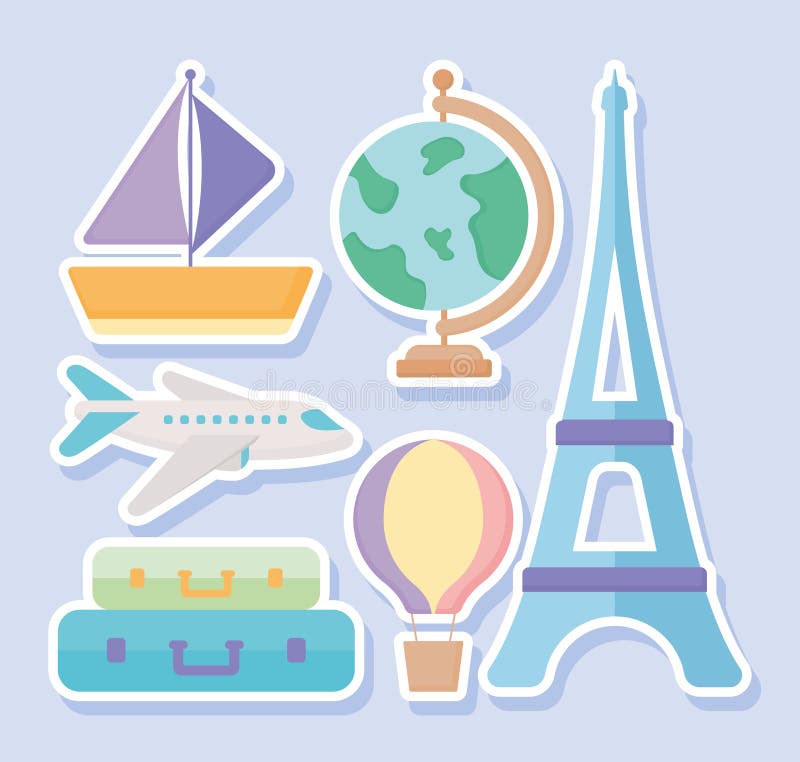 Six travel sticker stock vector. Illustration of iron - 229026906