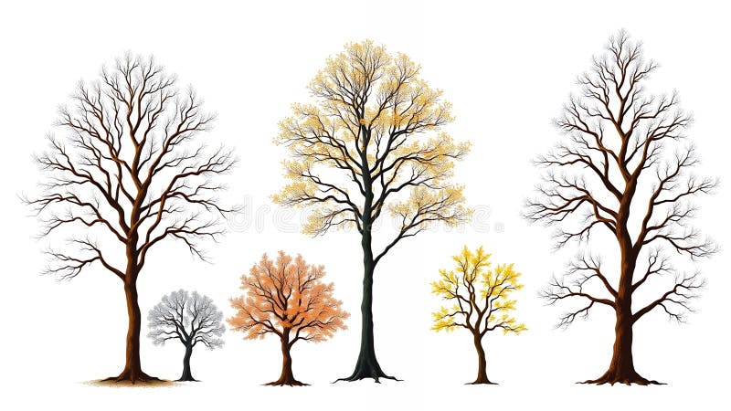 Six Trees in Various Stages of Leaf Loss Stock Illustration ...
