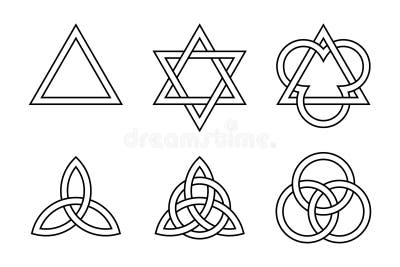 Six Trinity Symbols, Symbols Formed by Triangles, Triquetras, and ...