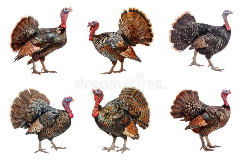 Six Turkeys with Different Plumage and Poses Stock Image - Illustration ...