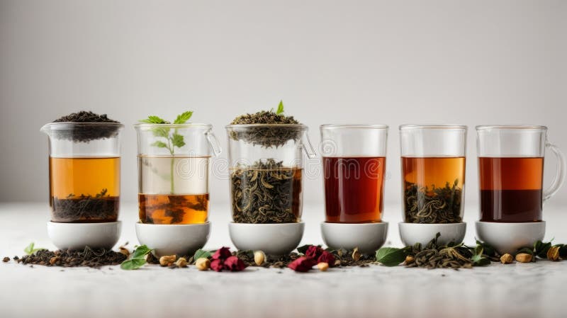 Six Types of Tea on a White Background, Isolated. Stock Illustration ...