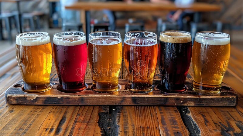 Six Unique Beer Styles on Sample Tray Stock Image - Image of tray ...