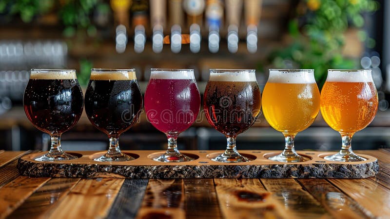 Six Unique Beer Styles on Sample Tray Stock Photo - Image of hops ...