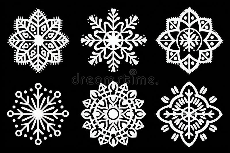 Snowflake Designs in Various Intricate Patterns on a Black Background ...