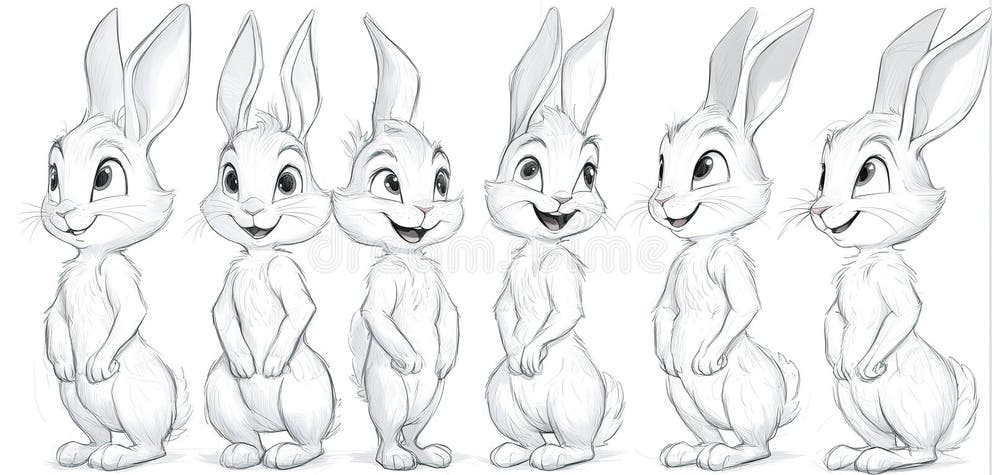 Different Poses of a Cartoon Rabbit Character Illustrated for Animation ...