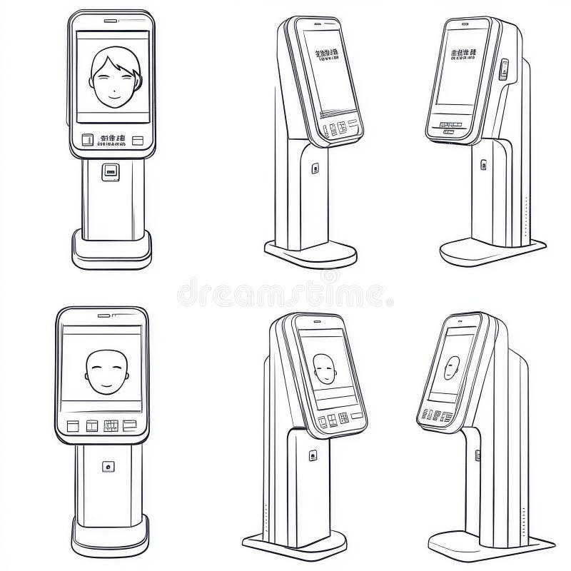 Six Variations of Kiosk Designs Line Drawings of Interactive Displays ...