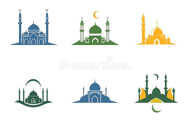 Six Various Colorful Mosque Structure Outlines Creatively Design on ...