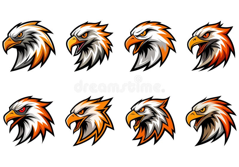 Six Vector Eagle Head Logos in Aggressive Styles Stock Illustration ...