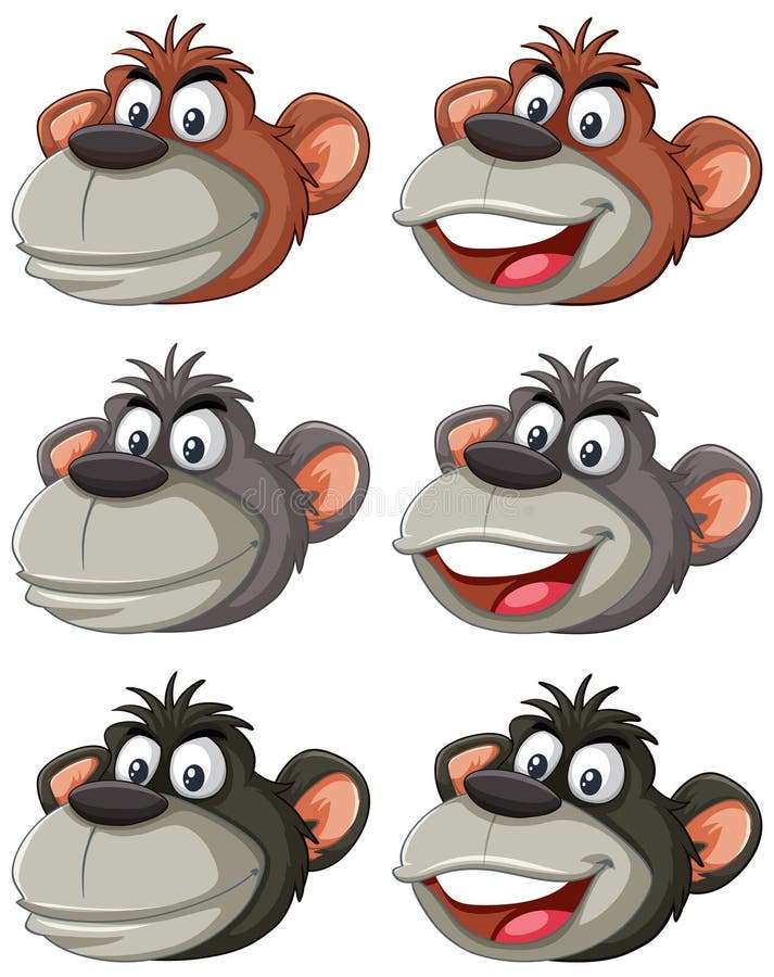 A Monkey with Different Expressions Stock Vector - Illustration of ...