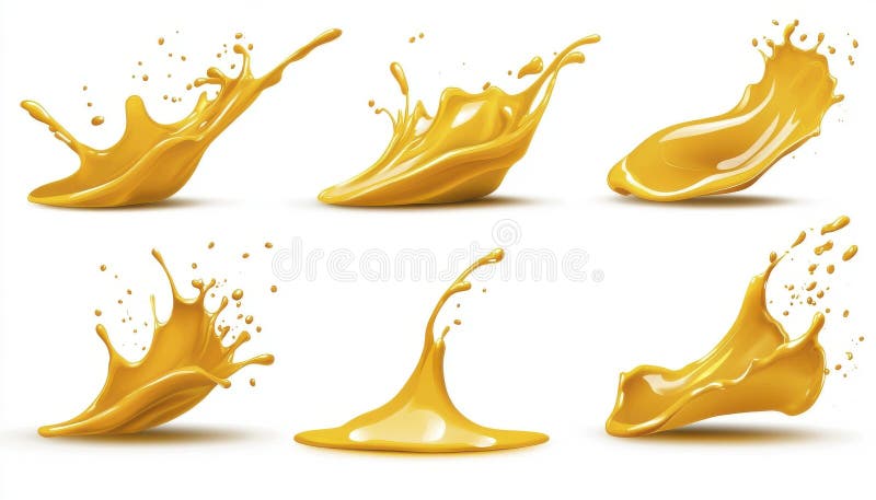Six Vibrant Yellow Liquid Splashes on White Stock Illustration ...