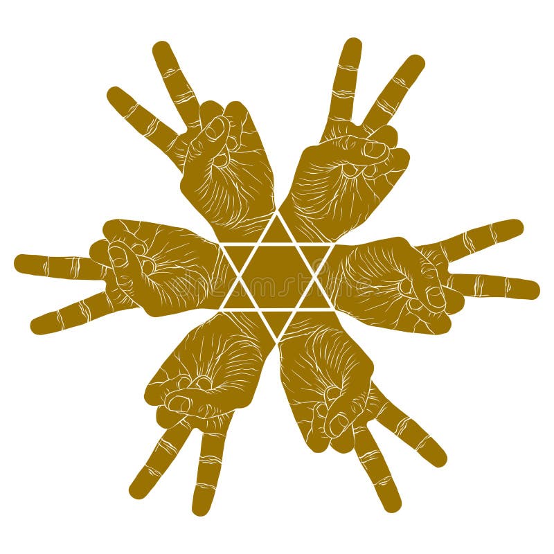 Six Victory Hands Abstract Symbol with Hexagonal Star, Vector Sp Stock ...