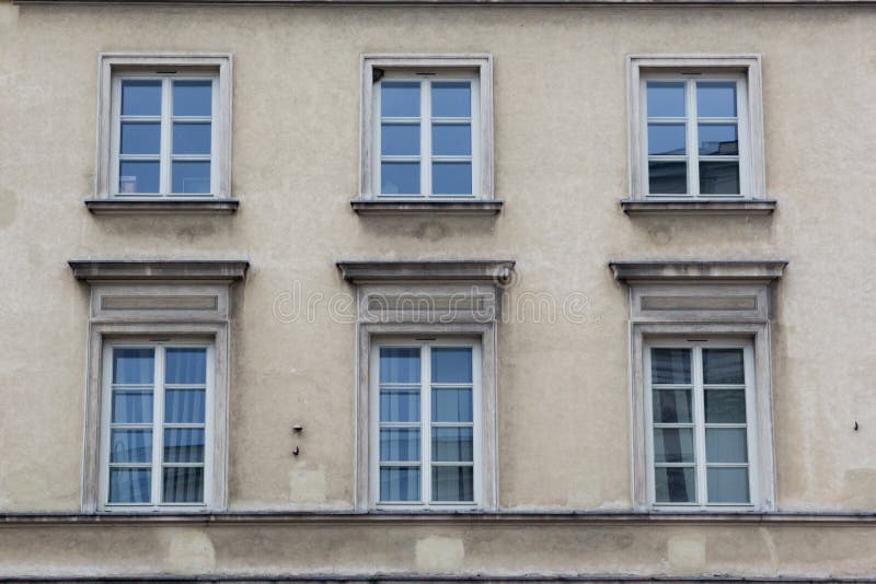 Six Vintage Design Windows on the Facade of the Old House Stock Image ...
