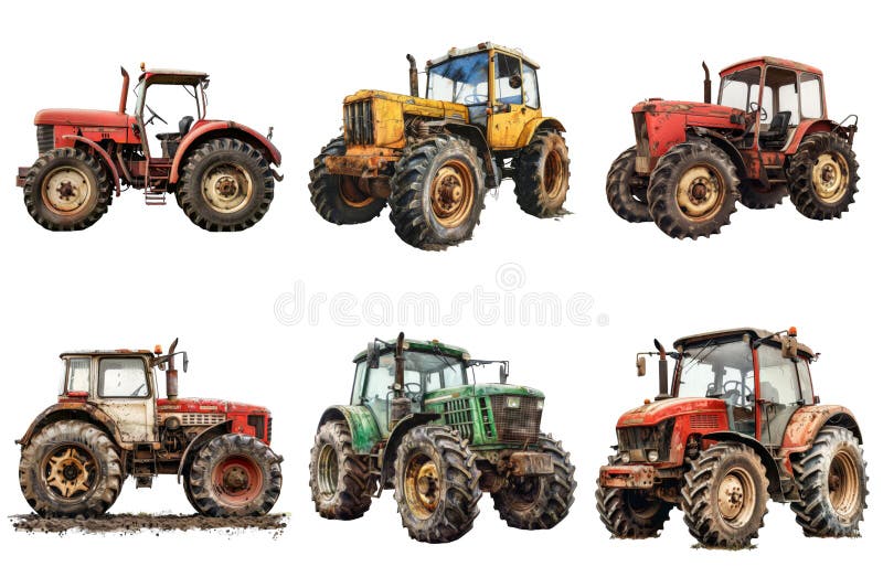 Six Vintage Tractors with Various Color Schemes Stock Image ...