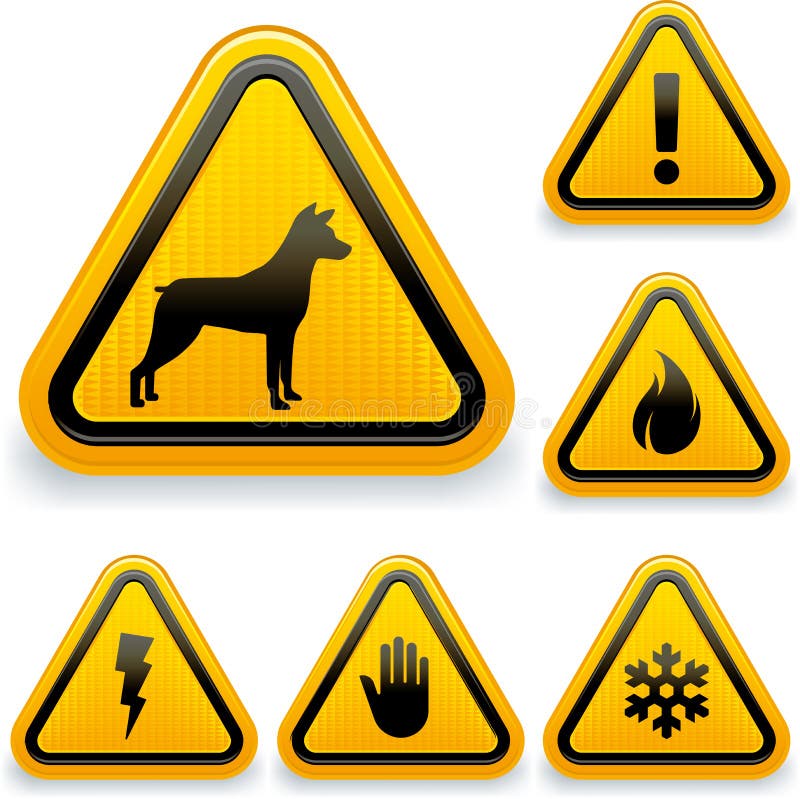 Six Warning Symbols with Icons in Shine Style Stock Illustration ...