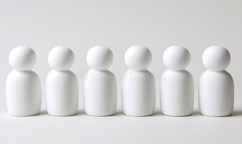 Six White Figures Standing in a Row on a White Background, Representing ...