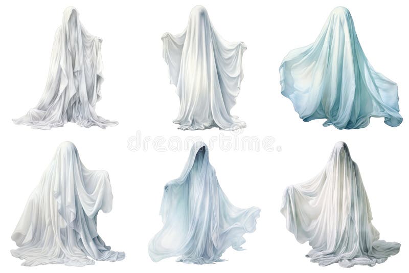Six White Ghosts in Various Poses Stock Illustration - Illustration of ...