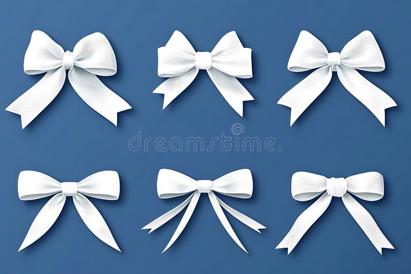 Six White Ribbon Bows on Blue Background Stock Illustration ...