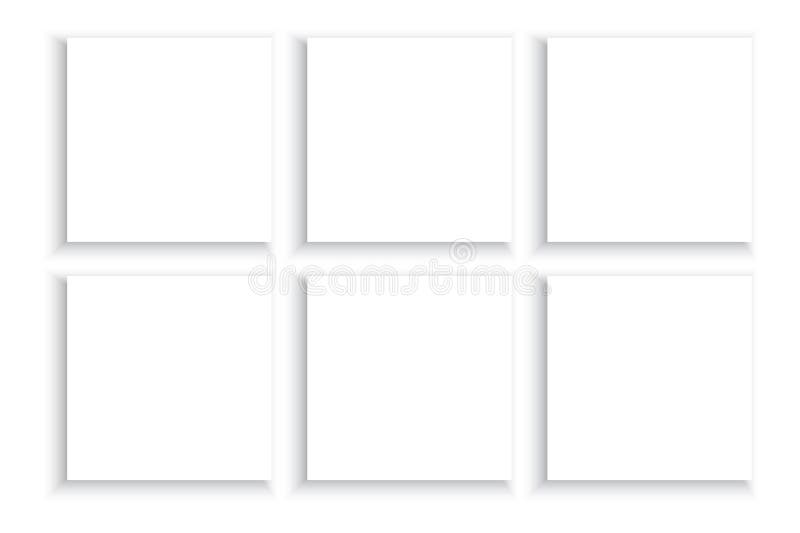 Six White Square Frames with Shadows in Two Rows. Minimalist Geometric ...