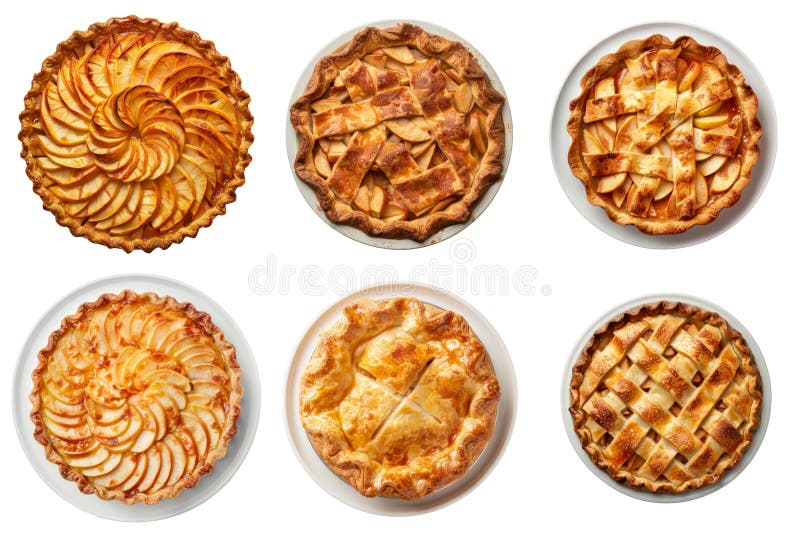 Six Whole Apple Pies with Different Crust Designs Stock Photo ...