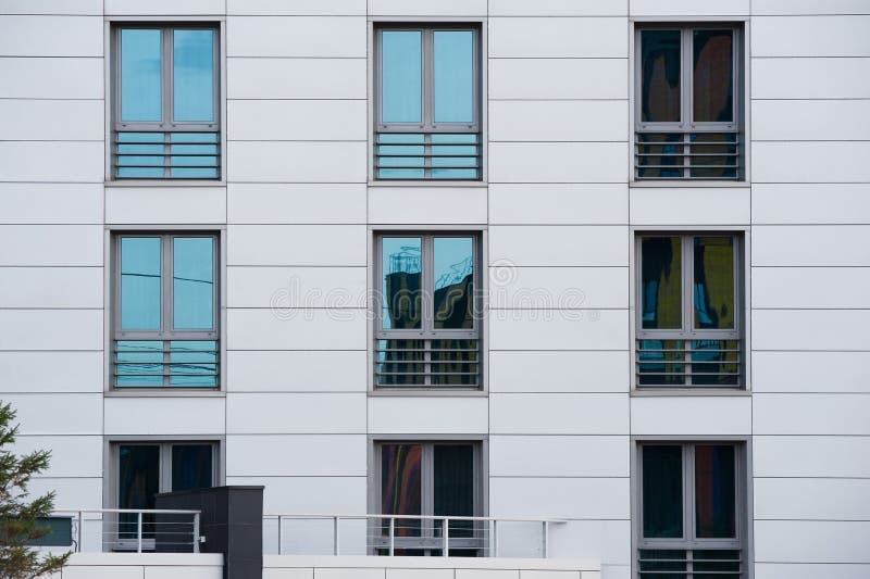 Six-window Wall of a Modern Gray Building Stock Photo - Image of gray ...