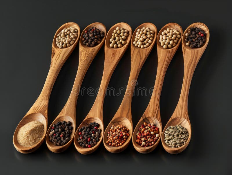 Six Wooden Spoons Display an Array of Colorful and Aromatic Spices ...