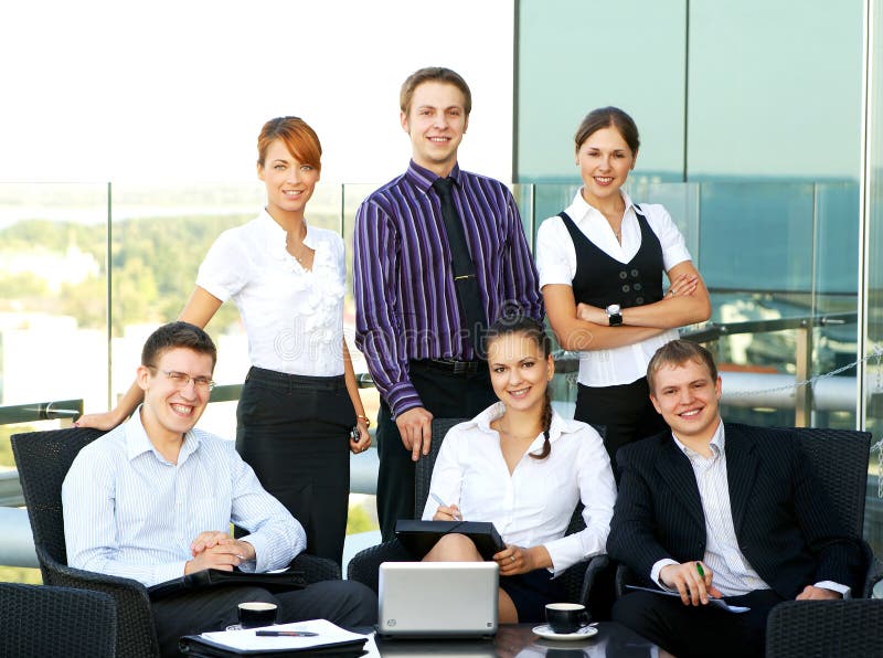 Business Team of Six Persons is Working Together Stock Image - Image of ...