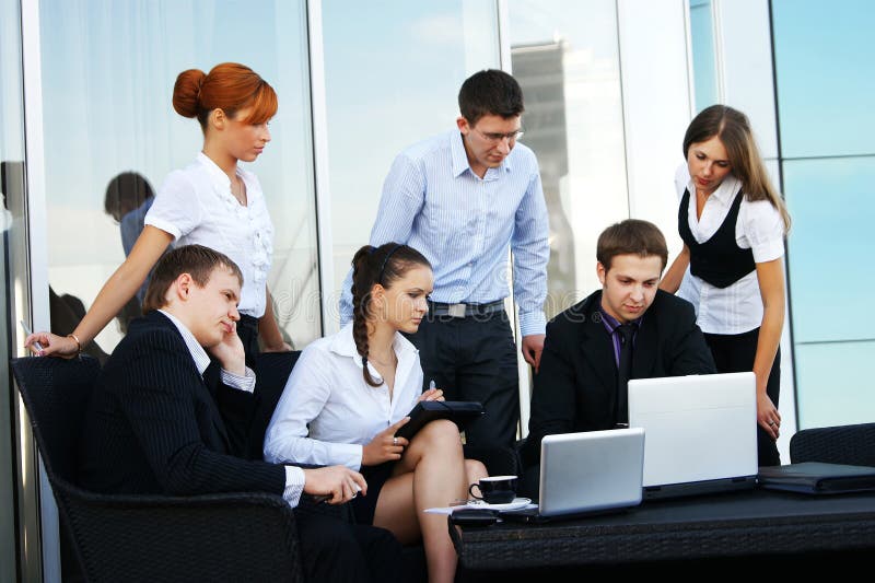 Business Team of Six Persons is Working Together Stock Image - Image of ...