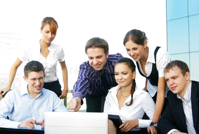Business Team of Six Persons is Working Together Stock Image - Image of ...