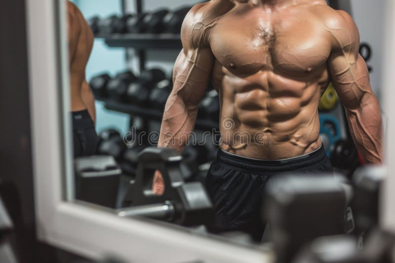 Sixpack Abs Reflected in a Mirror during Gym Workout Stock Illustration ...