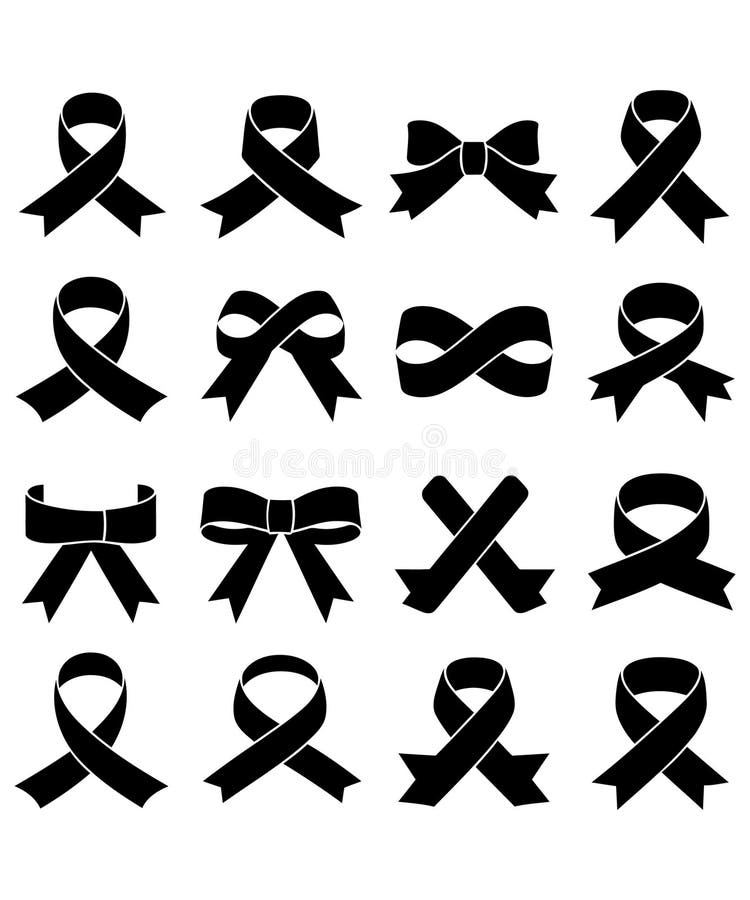 Sixteen Black Ribbon Silhouettes in Various Shapes and Styles are ...