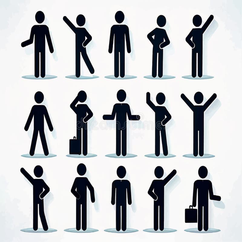 Sixteen Black Stick-figure Characters are Displayed in Four Rows Stock ...