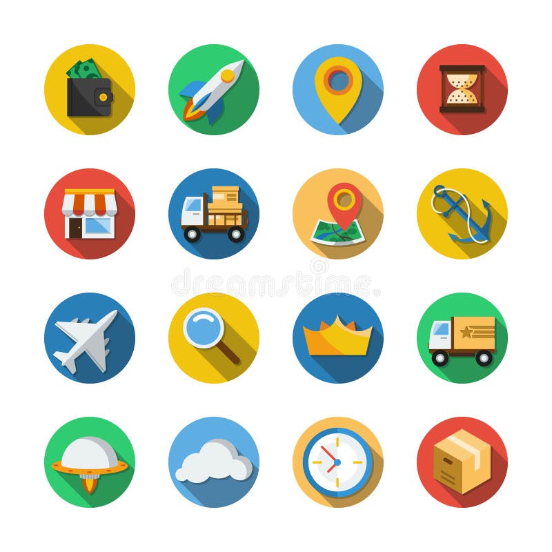 Sixteen Different Icons in a Flat Style Stock Vector - Illustration of ...