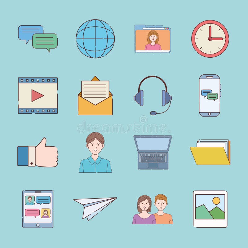 Sixteen digital work icons stock vector. Illustration of communication ...