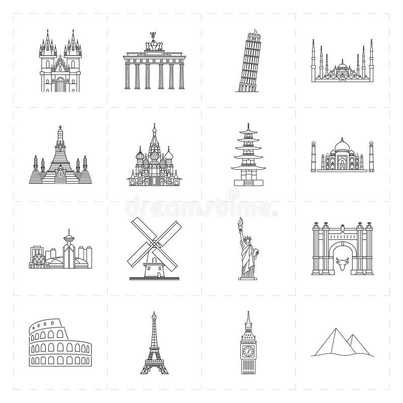 3 flat landmark icons stock vector. Illustration of famous - 93506893