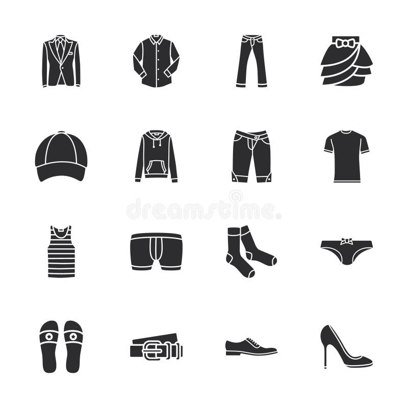 Sixteen Modern Clothes Icons Stock Vector - Illustration of pictogram ...