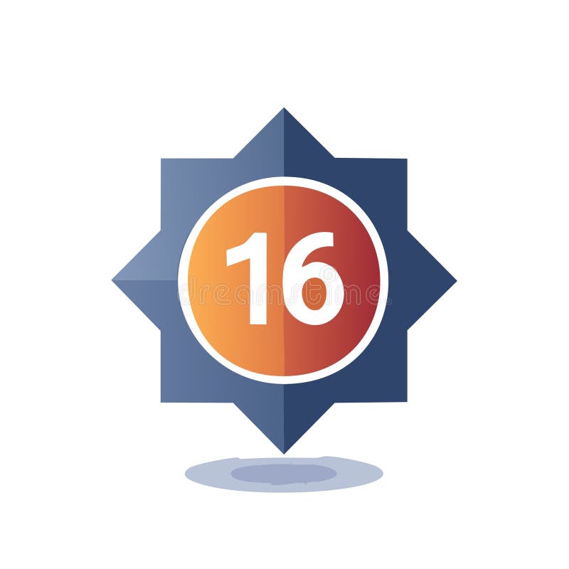 Sixteen Number on Gradient Circle Set Against an Eight Point Star ...