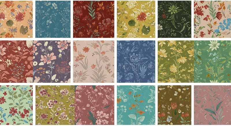 Sixteen Rectangular Panels Display a Variety of Floral Patterns in ...