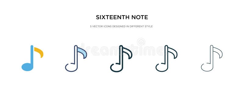 Sixteenth Note Icon in Different Style Vector Illustration. Two Colored ...