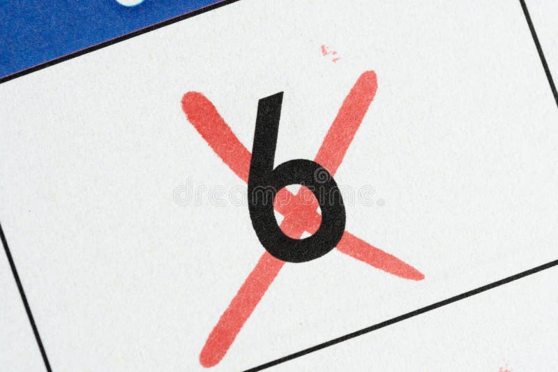 Sixth Number is Crossed Out with Red Marker on Calendar. Stock Photo ...