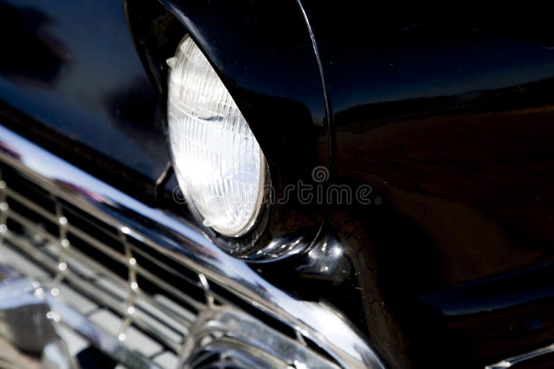 Sixties Classic Black Car Front End Close Up Stock Photo - Image of ...
