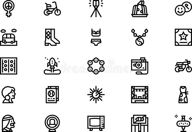 Sixties Icons Collection is a Vector Illustration with Editable Stroke ...
