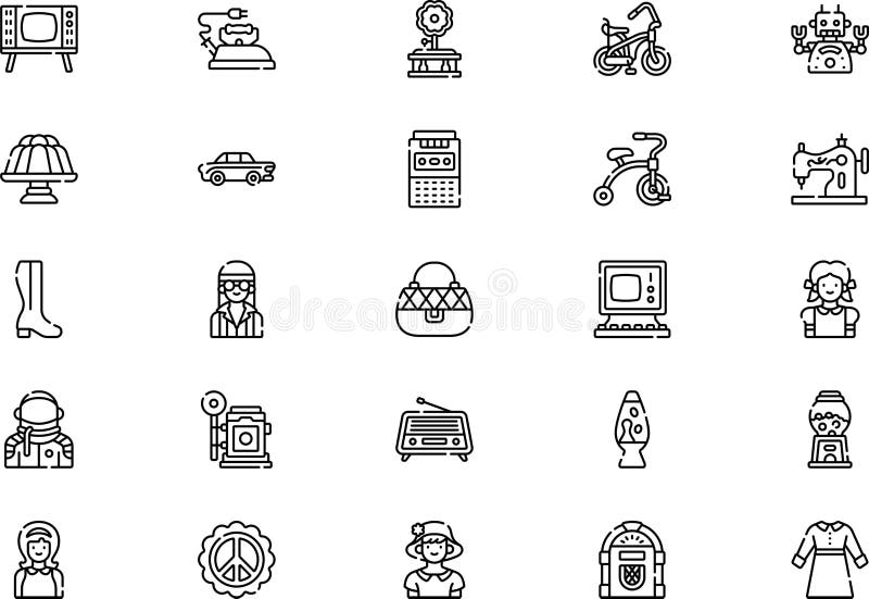 Sixties Icons Collection is a Vector Illustration with Editable Stroke ...