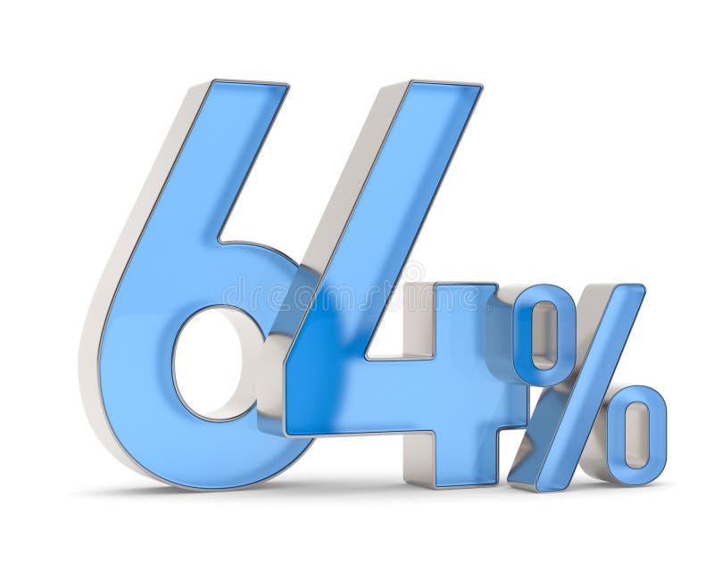 Sixty Four Percent on White Background. Isolated 3D Illustration Stock ...