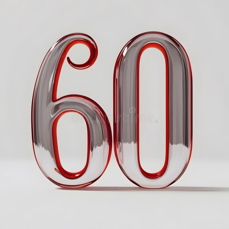Sixty Number Design Red Glass Effect 3D Render Anniversary Celebration ...