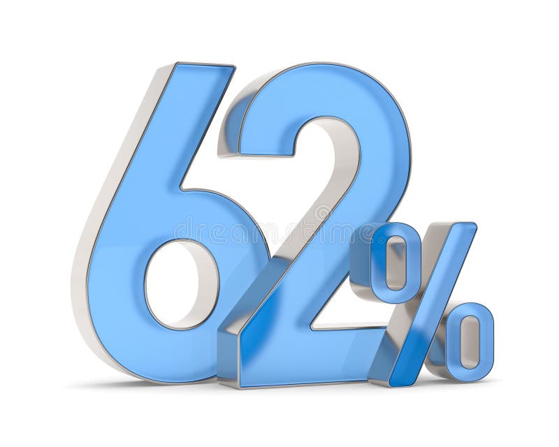 Sixty Two Percent on White Background. Isolated 3D Illustration Stock ...