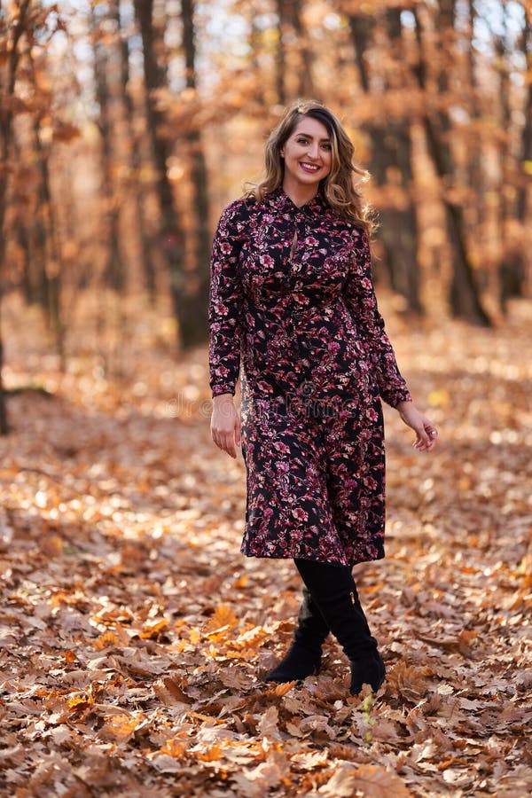 Size Plus Woman in a Forest in the Autumn Stock Photo - Image of ...