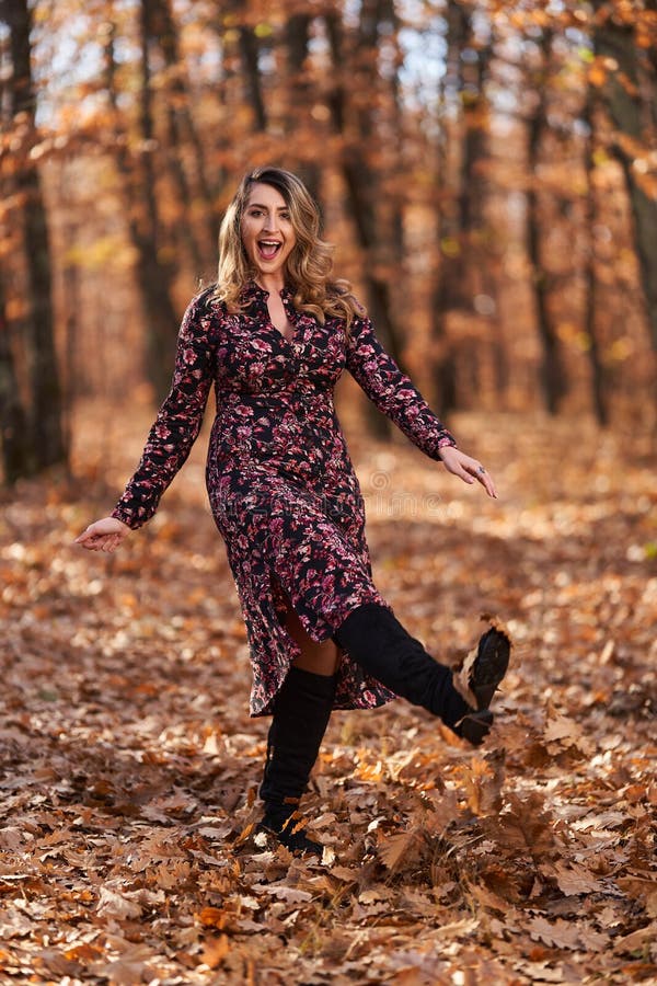Size Plus Woman in a Forest in the Autumn Stock Image - Image of autumn ...